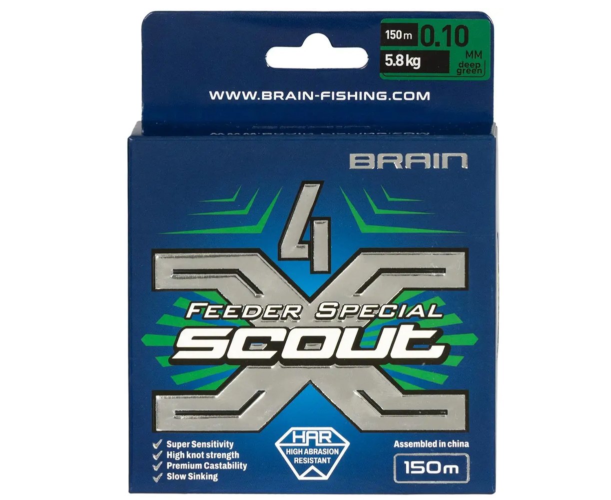 Шнур Brain Scout 4X 150m deep green 0.100mm 5.8kg (1858.55.27) - купить ...